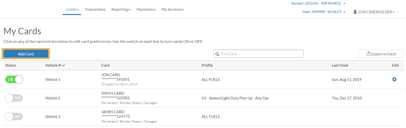 Add and Edit a Card – iFleet Help Center