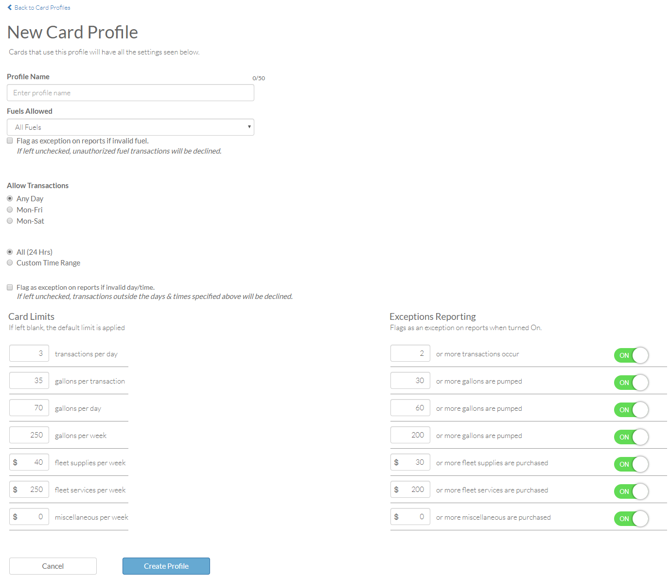 Add or Edit Card Profile – iFleet Help Center